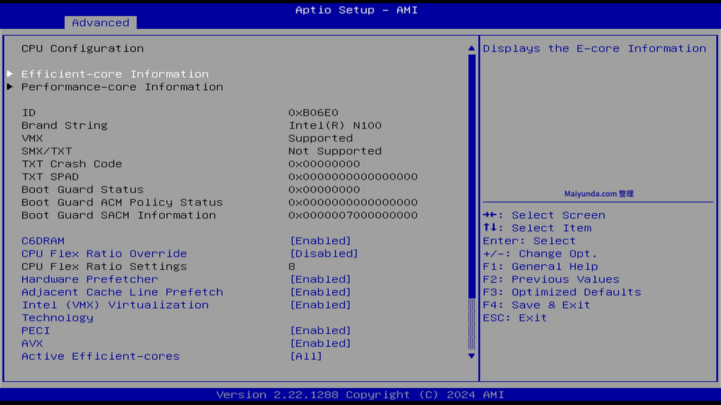 迈云达M1 Mini N100系列产品 常用BIOS设置选项-迈云达